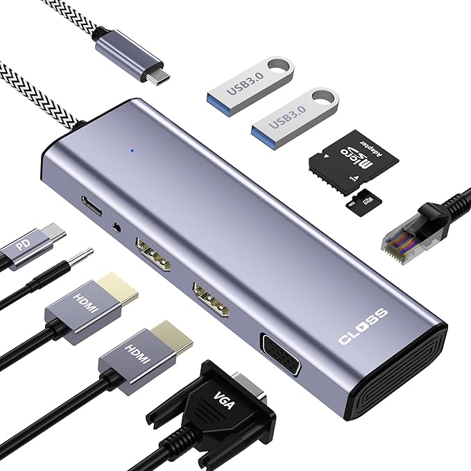 Amazon.com: USB C Docking Station 3 Monitor USB-C to Dual HDMI Adapter ...