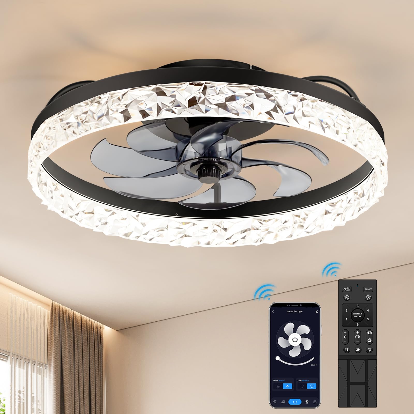 Amazon.com: 20 inch Bladeless Ceiling Fans with Lights, Low Profile ...