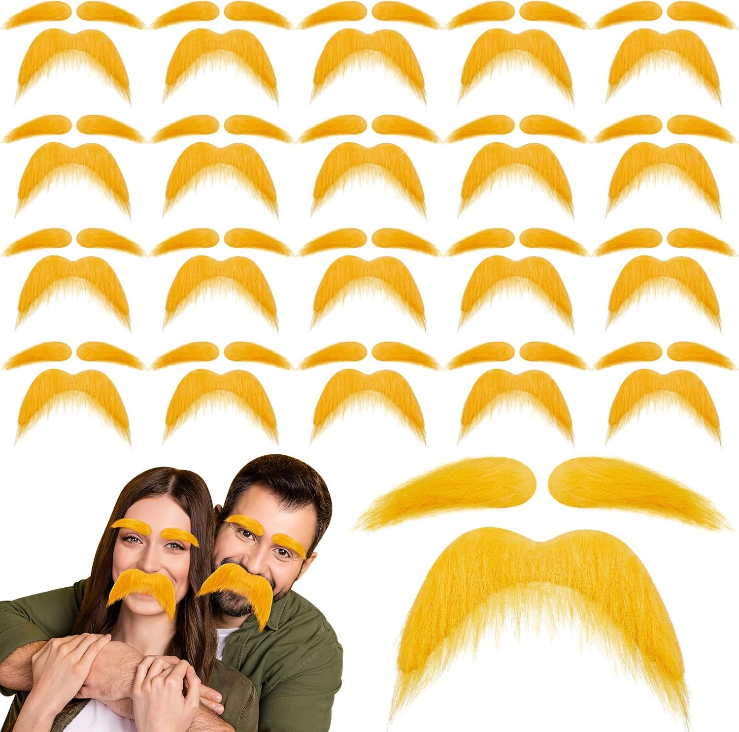 Amazon.com: 24 Set Yellow Mustache and Eyebrow Self Adhesive Fake Beard ...