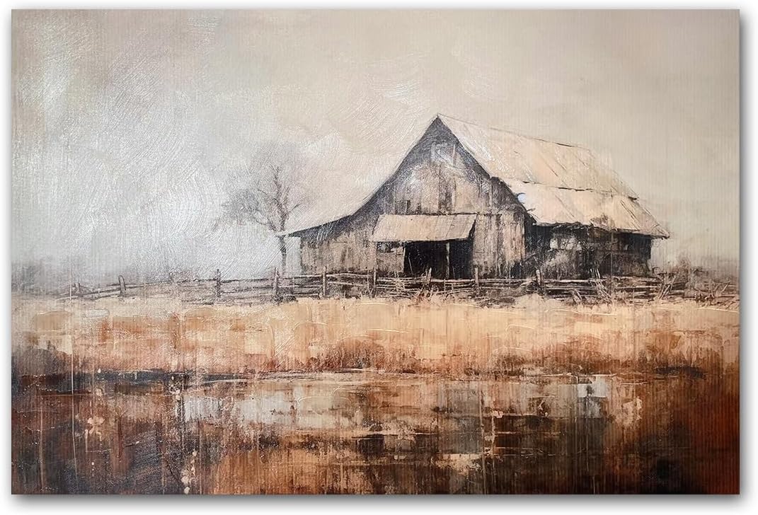 Amazon.com: Rustic Canvas Wall Art Old Barn Textured Painting Vintage ...