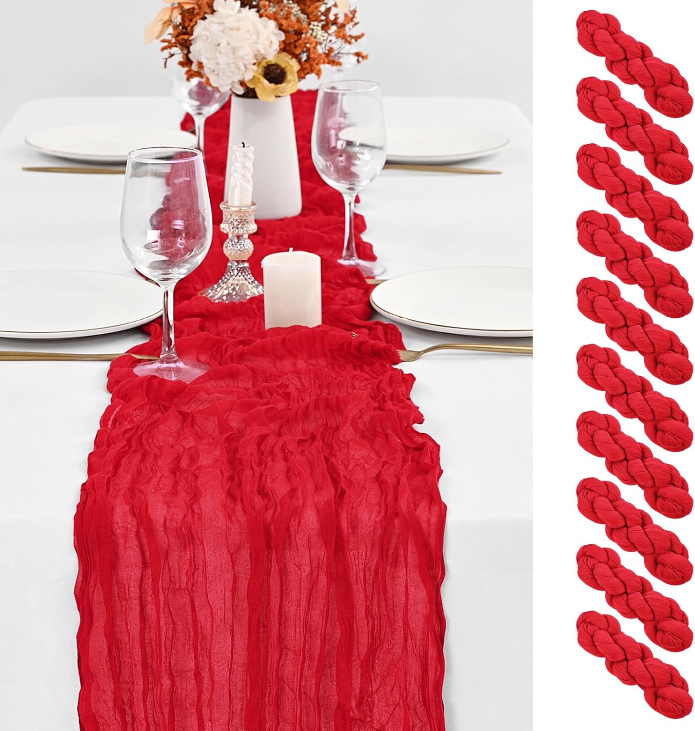 Amazon.com: 10 Pack Red Table Runner 10Ft Cheesecloth Table Runner Boho ...