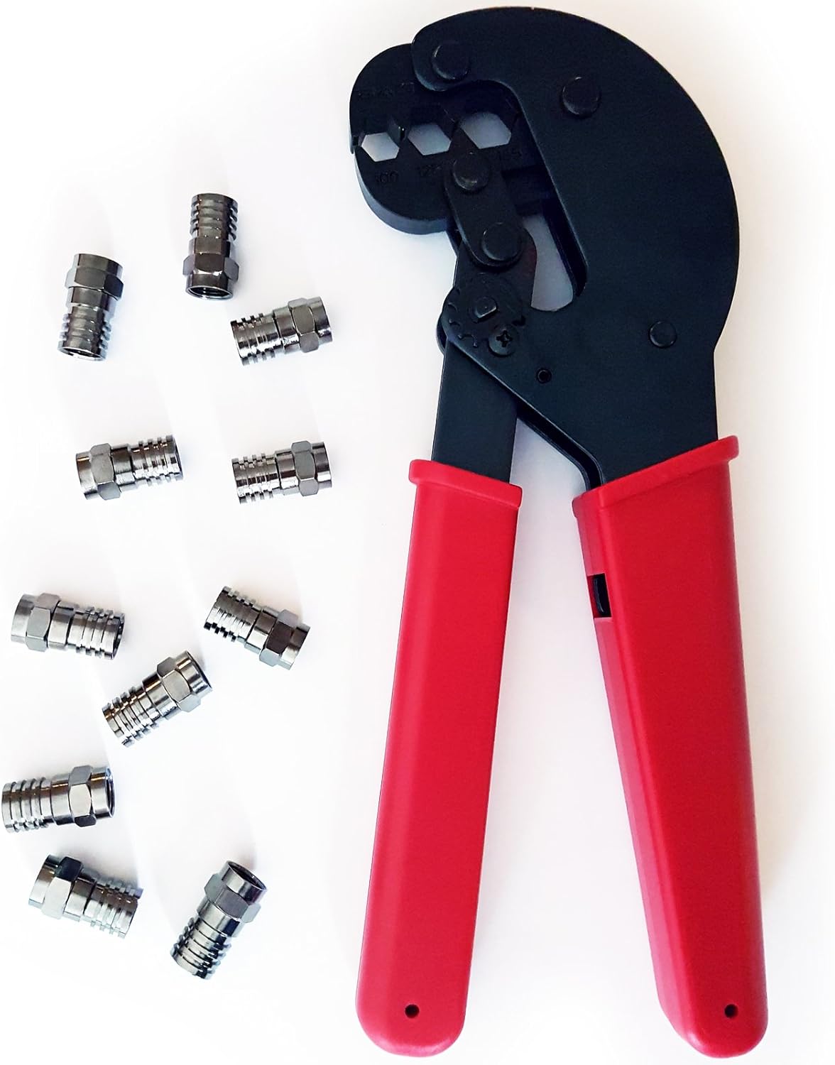 PRO F-Type Connector Hex Crimping Tool & 10x RG6 Male F-Connectors ...