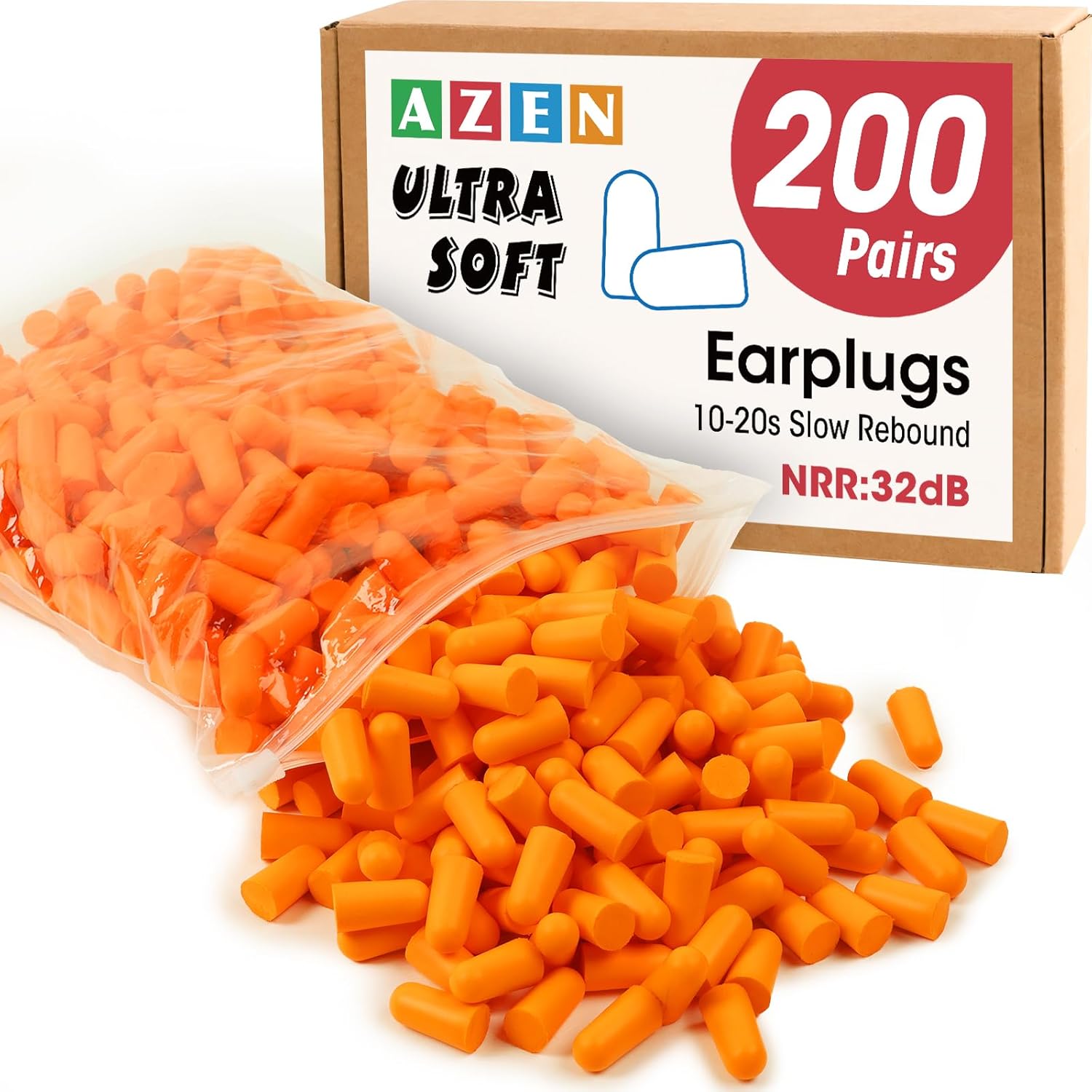 Amazon.com: AZEN 200 Pairs Ear Plugs Bulk, NRR 32dB Soft Foam Ear Plugs ...