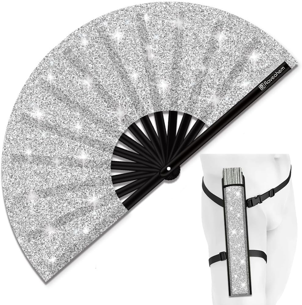 Amazon.com: Raveahem Glitter Large Rave Folding Clack Hand Fan with ...