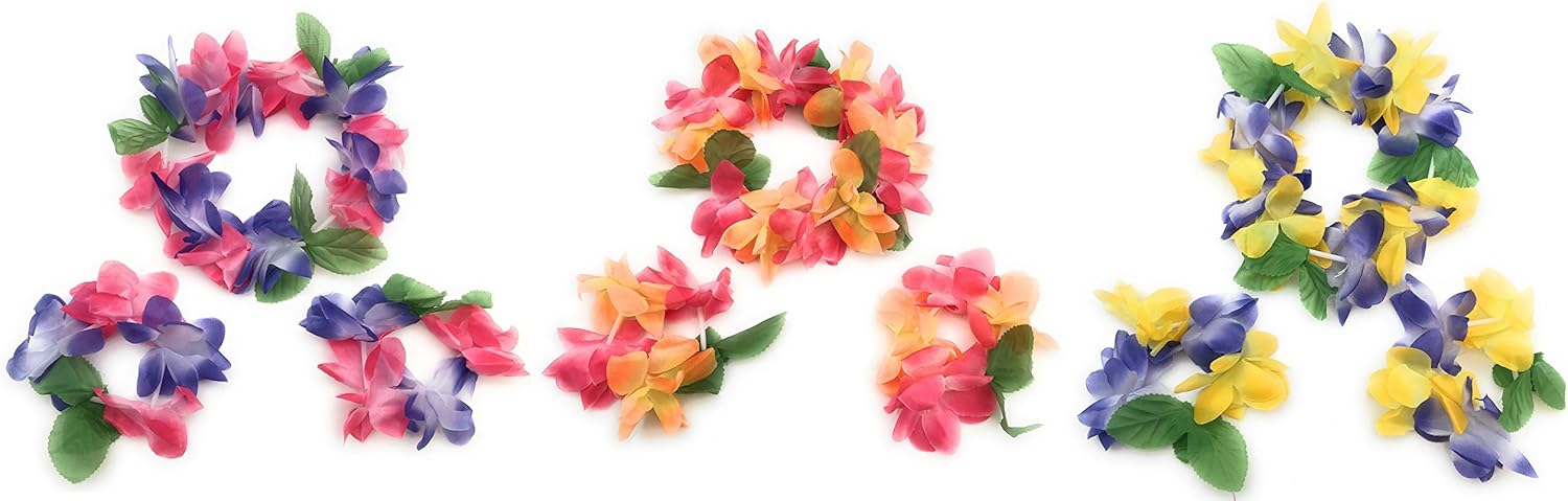 Amazon.com: Mahalo Floral Leis Headband and Wrist Set (Set of 12 ...