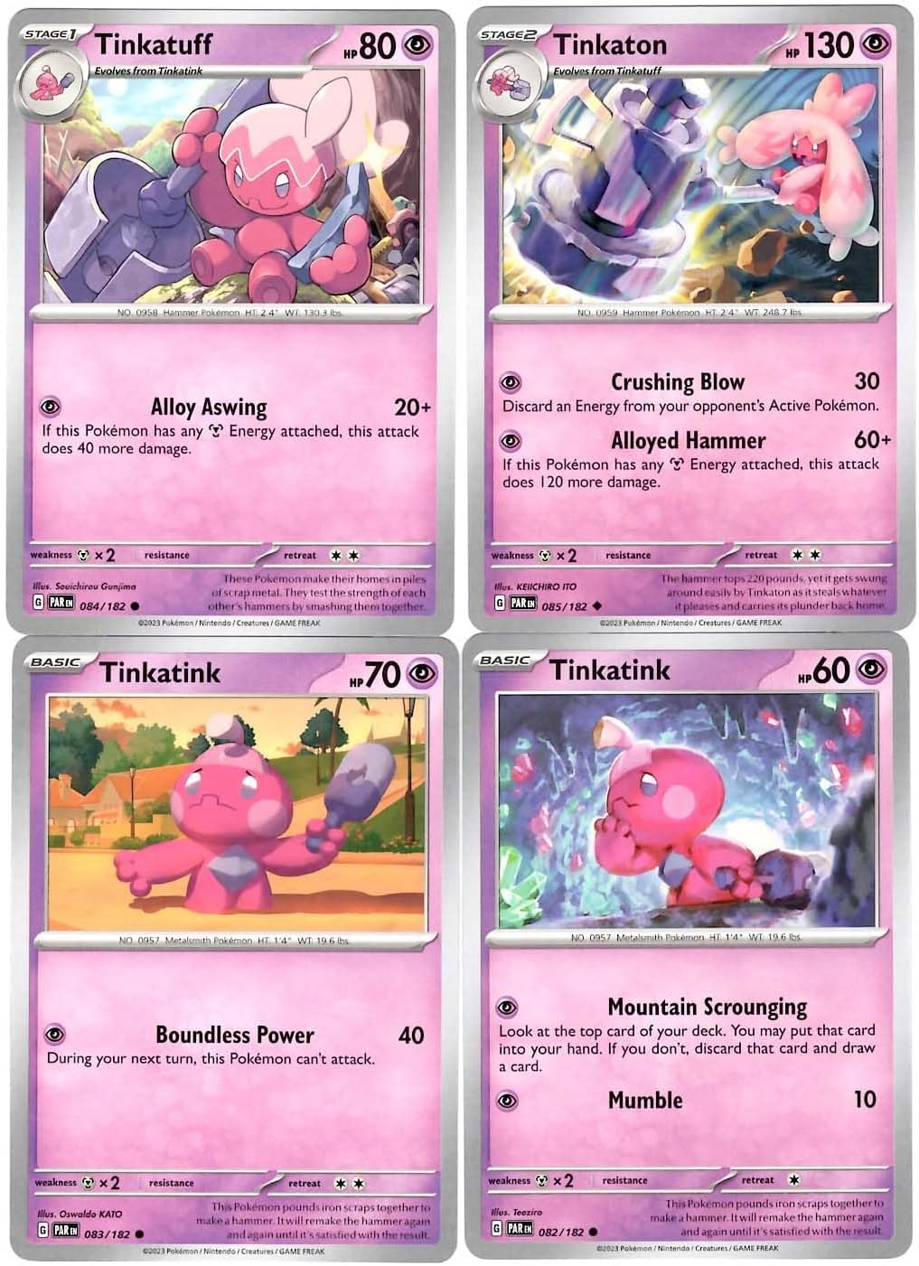 Tinkaton 085/182 - Paradox Rift - Pokemon 4 Card Lot - Tinkatink Tinkatuff