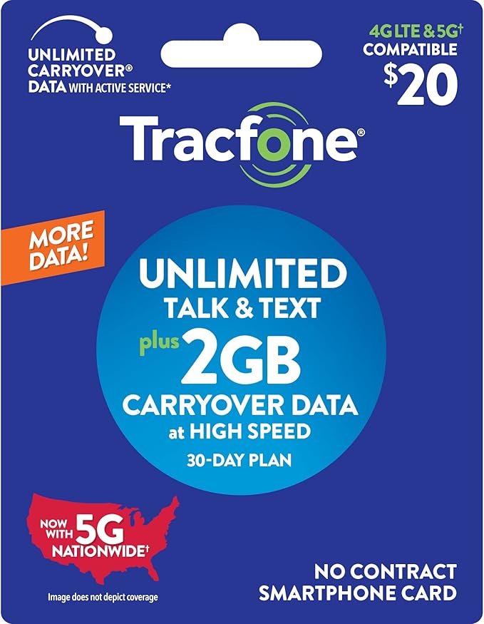 Amazon.com: Tracfone $20 Unlimited Talk and Text, 2GB of Data / 30 Days ...