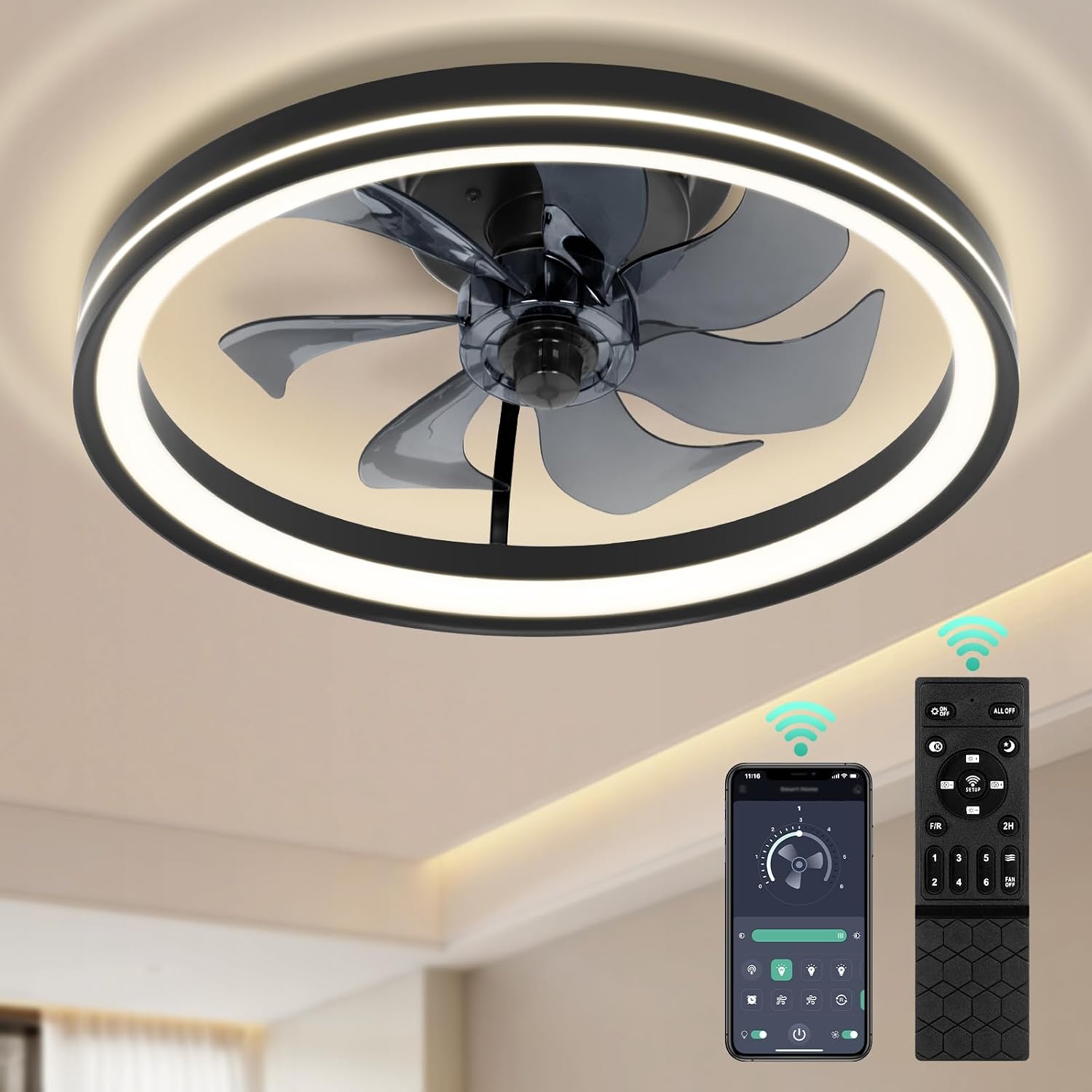 WESTTREE 20In Low Profile Ceiling Fans with Lights Flush Mount ...