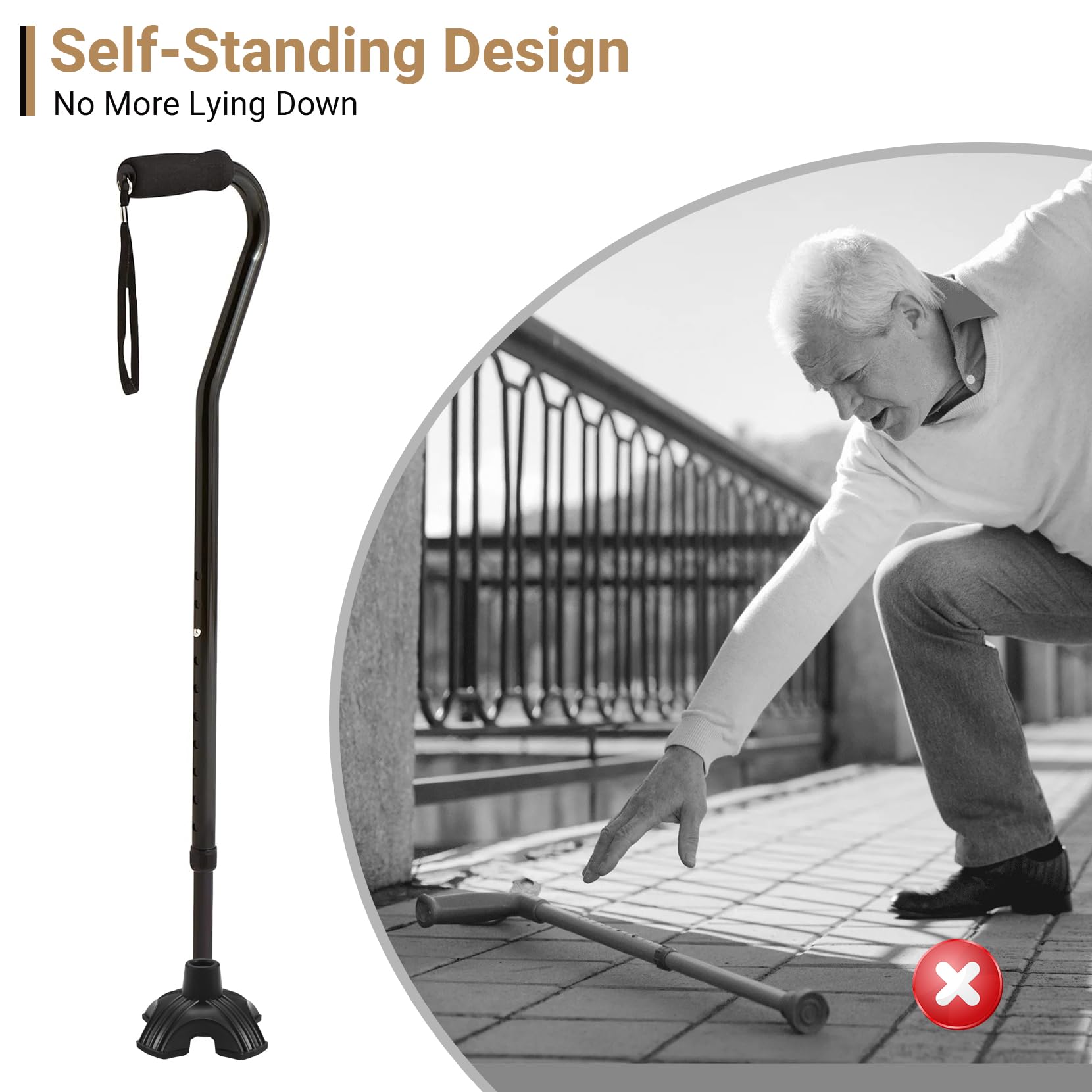 Snapklik.com : 3/4 Cane Tips For Stability, Self Standing Cane Base For ...