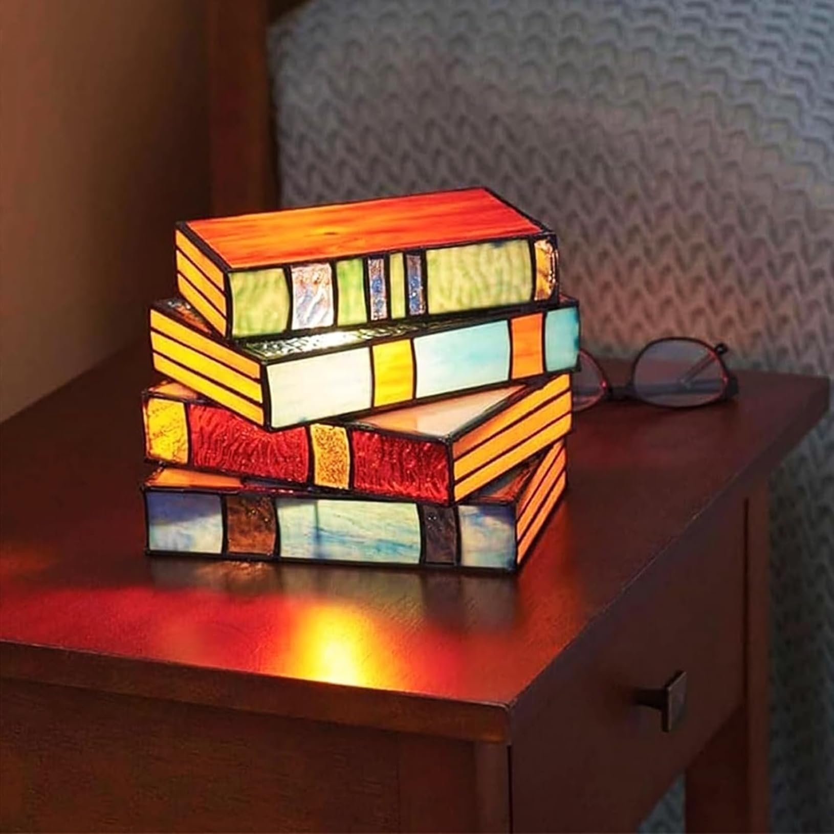 Yinhamnl Resin Stacked Books Lamp, Vintage Nightstand Desk Book Lamps ...