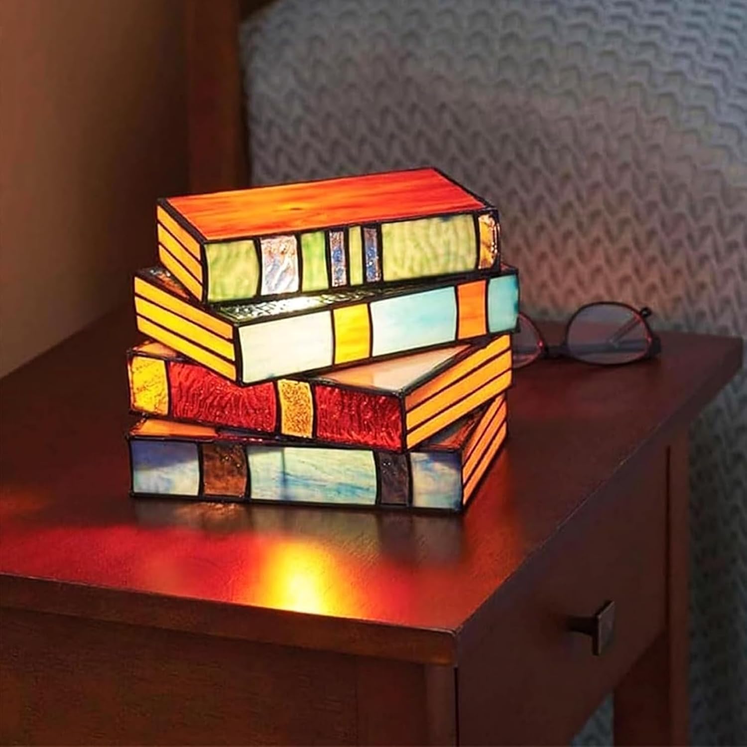 Yinhamnl Resin Stacked Books Lamp, Vintage Nightstand Desk Book Lamps ...