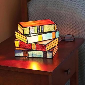 Yinhamnl Resin Stacked Books Lamp, Vintage Nightstand Desk Book Lamps ...