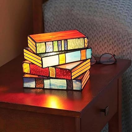 Yinhamnl Resin Stacked Books Lamp, Vintage Nightstand Desk Book Lamps ...