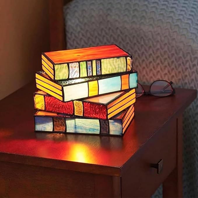 Yinhamnl Resin Stacked Books Lamp, Vintage Nightstand Desk Book Lamps ...