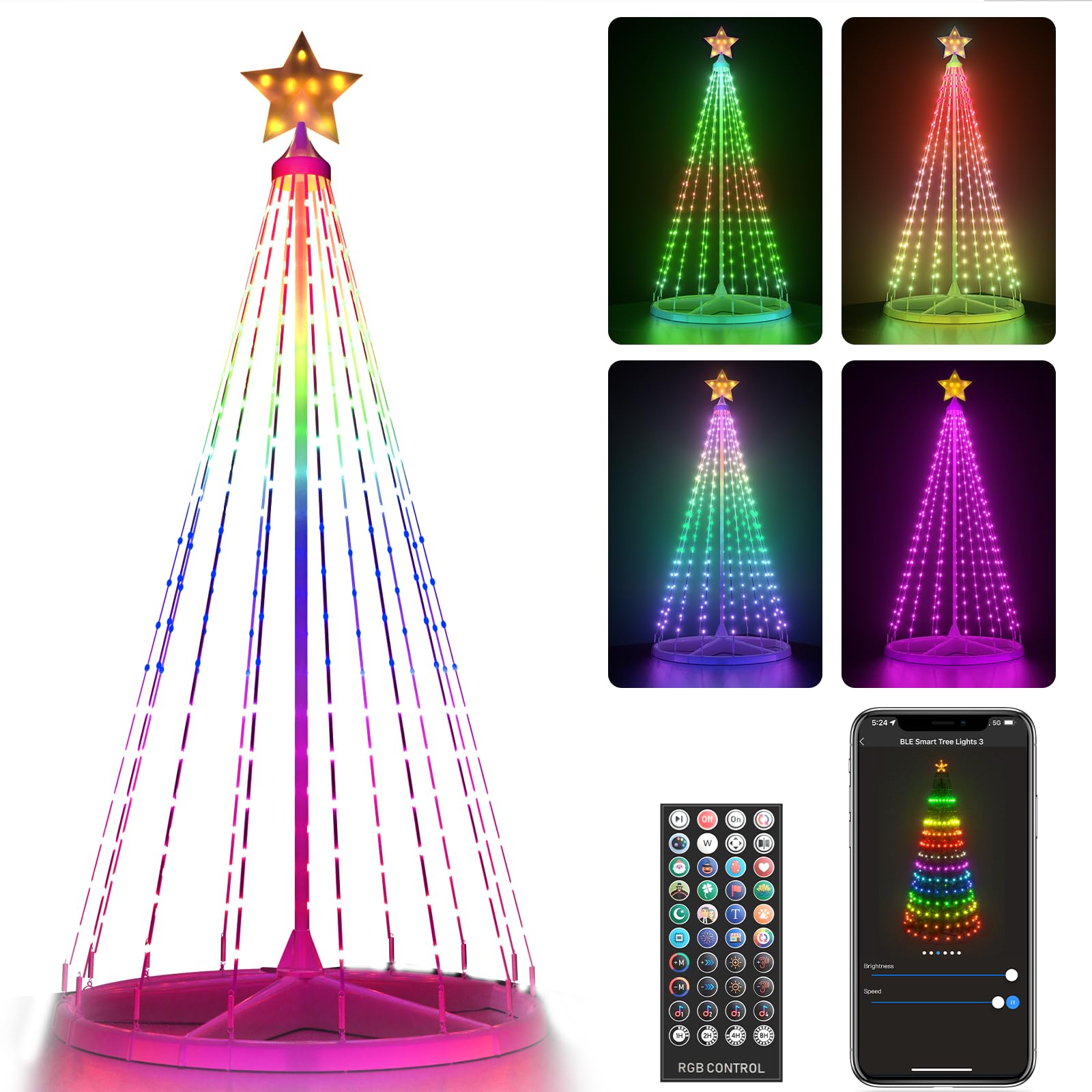 Amazon.com: Lumary Christmas Cone Tree Lights 5.9FT 265LED, Color ...