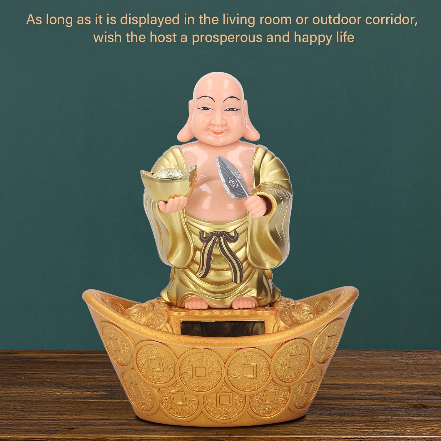 Feng Shui Buda sonriente dorado, con energía solar, escultura de Buda ...