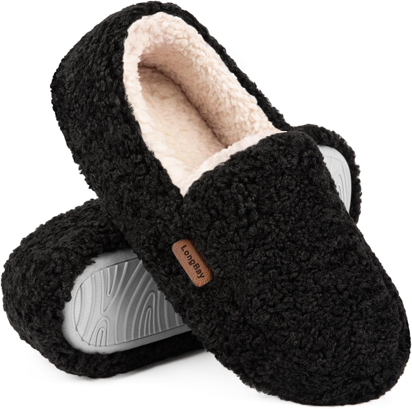 LongBay Women's Fuzzy Full Slippers Memory Foam Warm Winter House Shoes ...