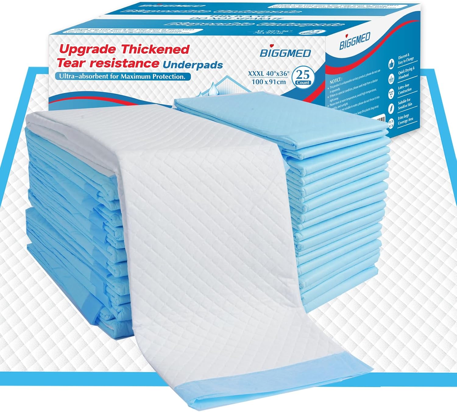 Amazon.com: BIGGMED Tear-Resistant Incontinence Bed Pads 40'' x 36 ...