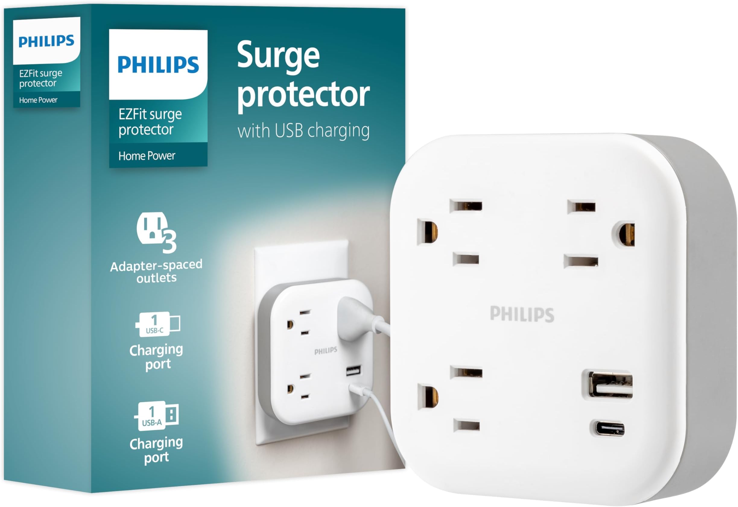 Amazon.com: Philips 6 Outlet Surge Protector Power Strip, Designer ...