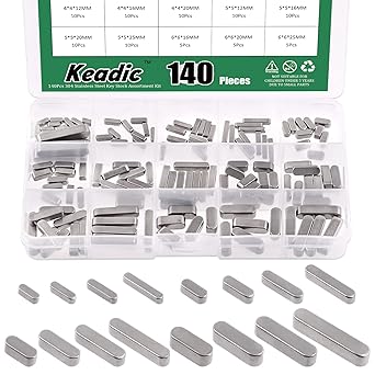 Keadic 140Pcs 16 Sizes 304 Stainless Steel Key Stock Assortment Set 8mm ...