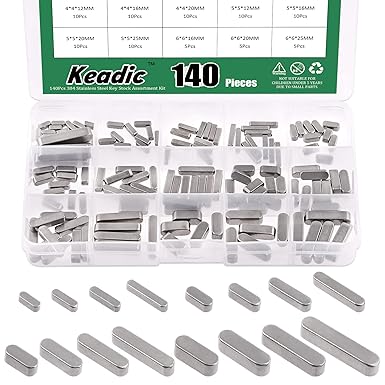 Keadic 140Pcs 16 Sizes 304 Stainless Steel Key Stock Assortment Set 8mm ...