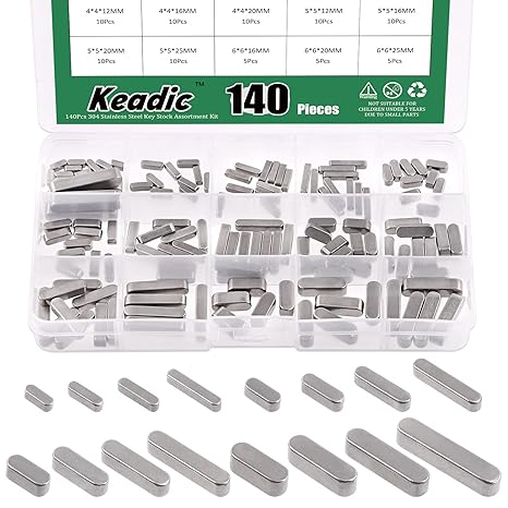 Keadic 140Pcs 16 Sizes 304 Stainless Steel Key Stock Assortment Set 8mm ...