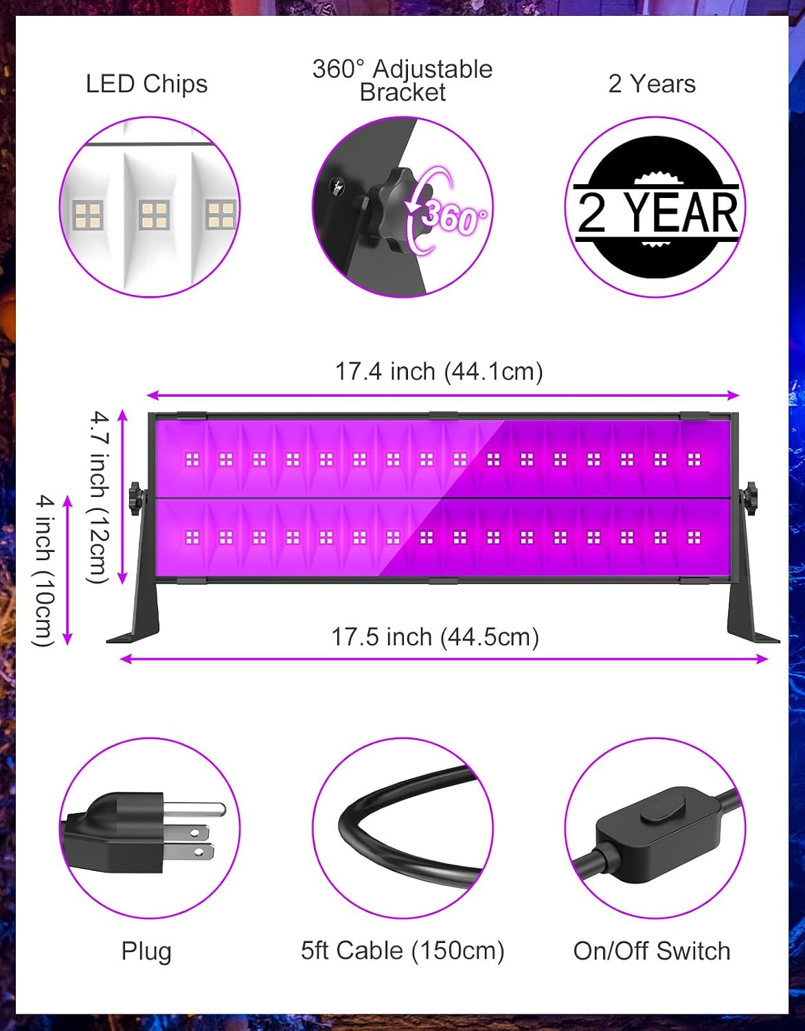 Barra de luz negra de 150 W, luz negra LED UV IP65, impermeable, luz ...