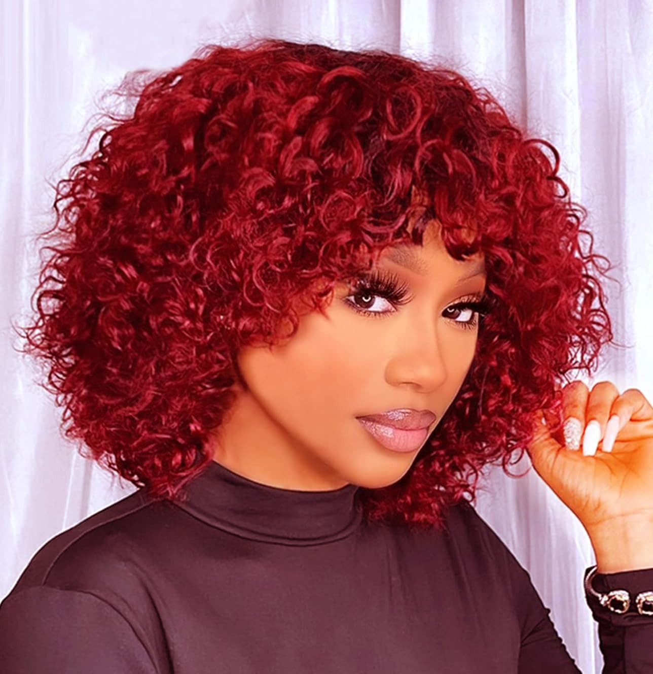 Amazon.com : Red Curly Wigs For Black Women Human Hair Burgundy Curly ...