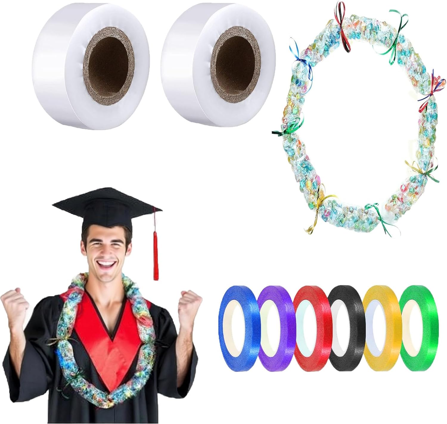 Amazon.com: 2 Roll Poly Tubing Clear Graduation Candy Lei Making Kit, 2 ...