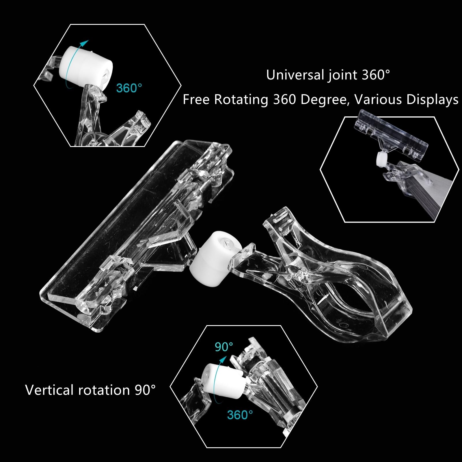 Snapklik.com : 50 Pack Plastic Sign Holder Clip, Clear Rotatable Pop ...
