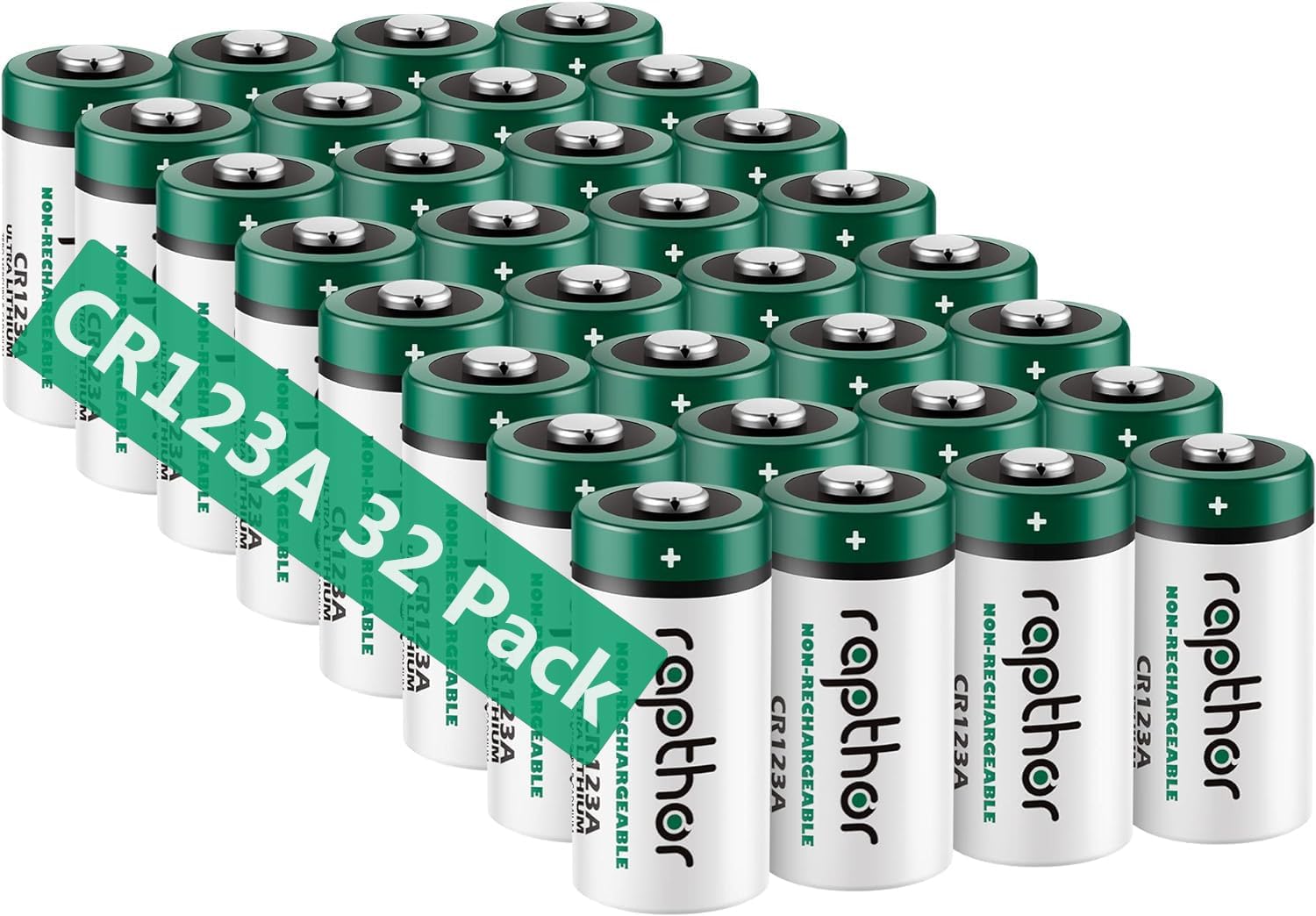 Rapthor CR123A 3V Lithium Battery 1650mAh Pack of 32 CR17345 Batteries ...