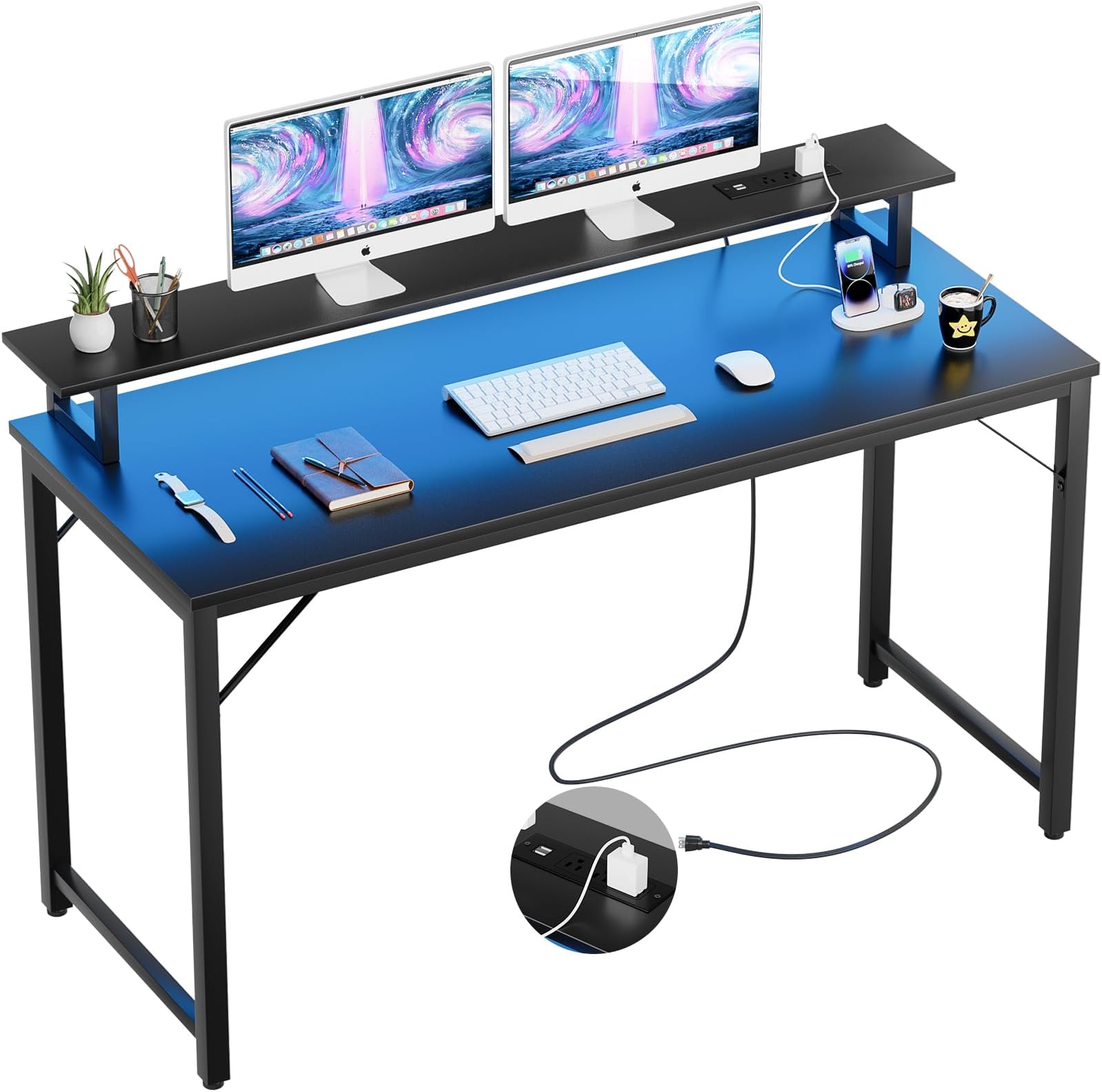 Amazon.com: iSunirm 55 inch Computer Desk with Power Outlets, Office ...