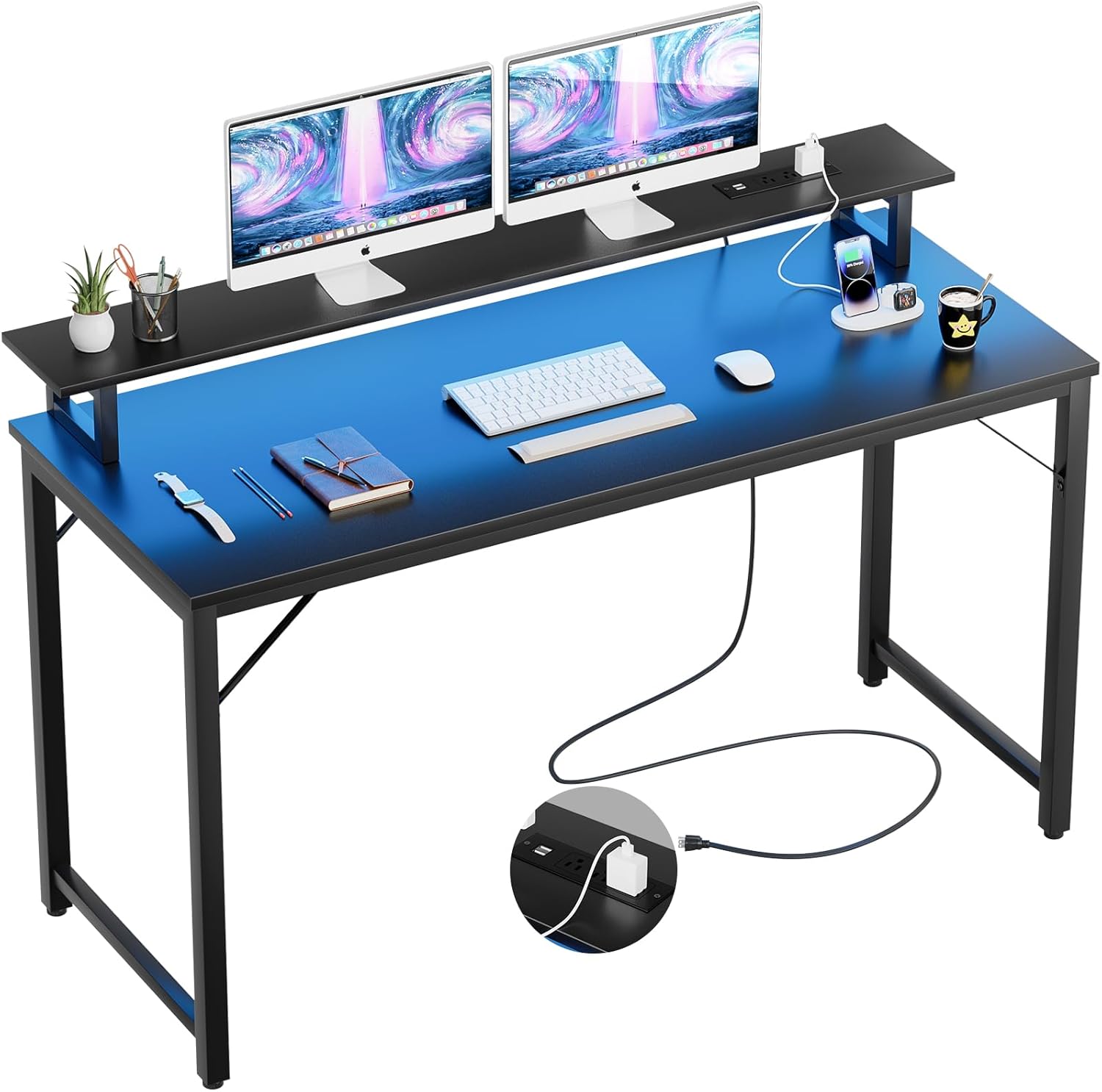 Amazon.com: iSunirm 55 inch Computer Desk with Power Outlets, Office ...