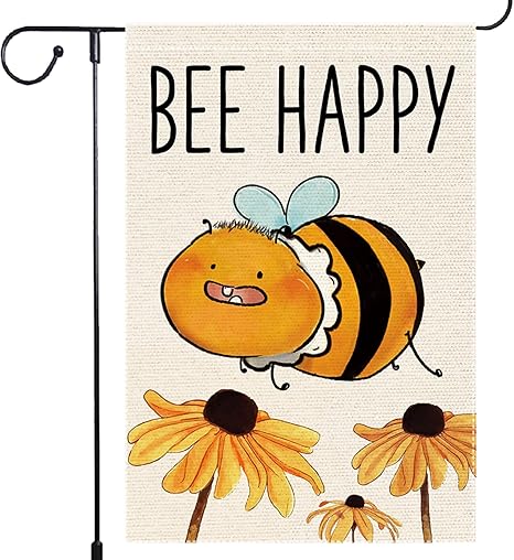 Amazon.com : Spring Garden Flag 12x18 Inch Double Sided Bee Happy ...