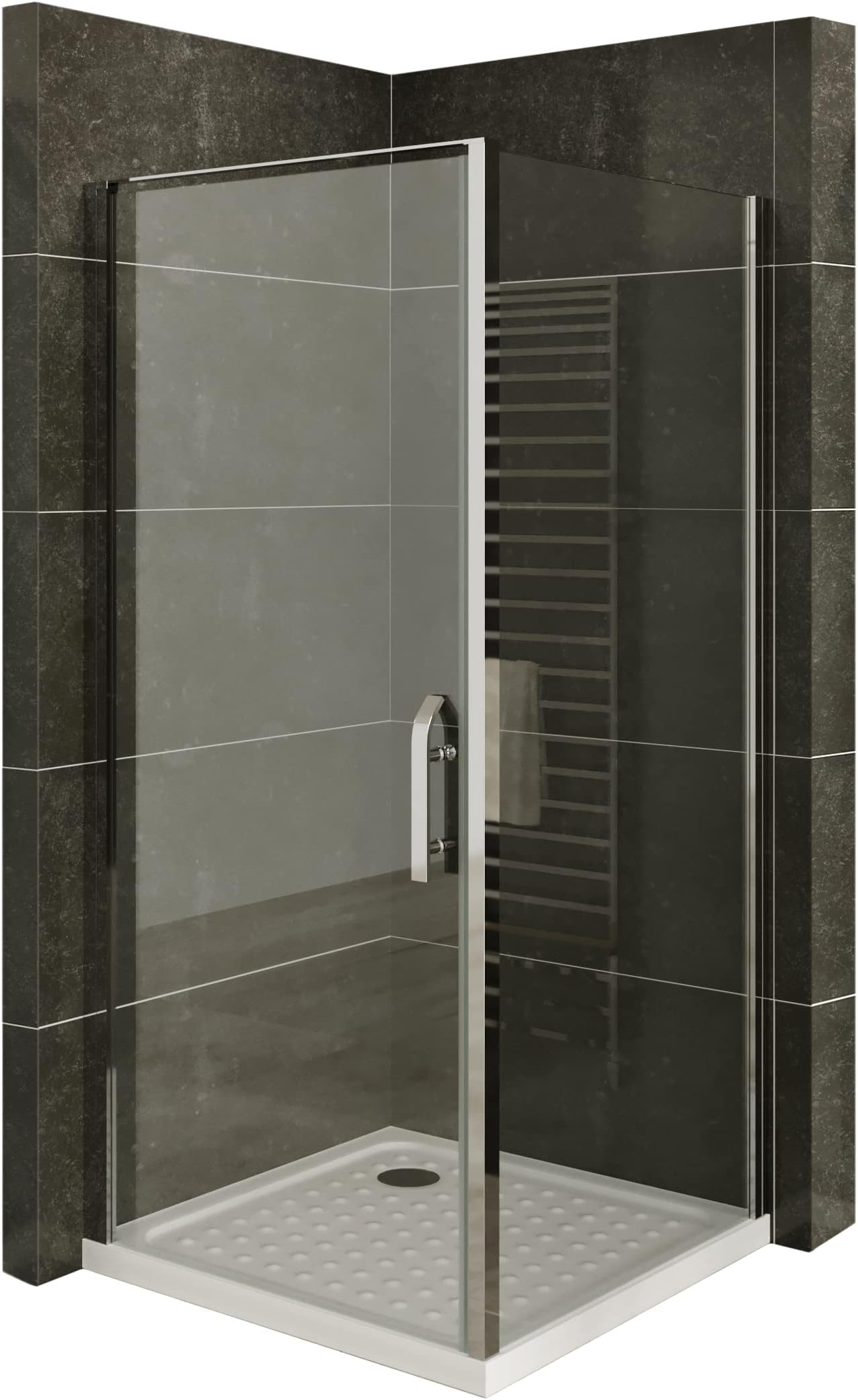 Eckeinstieg Duschkabine Echtglas Sicherheitsglas mit Streifen Silberne ...