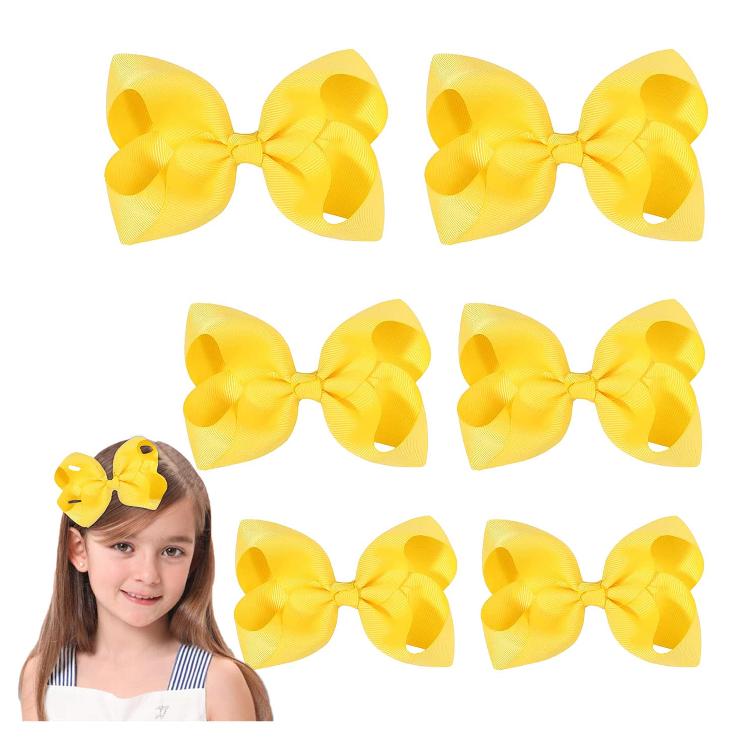 Amazon.com : Yellow Hair Bow For Girls and Toddler - 6 pcs Yellow bows ...