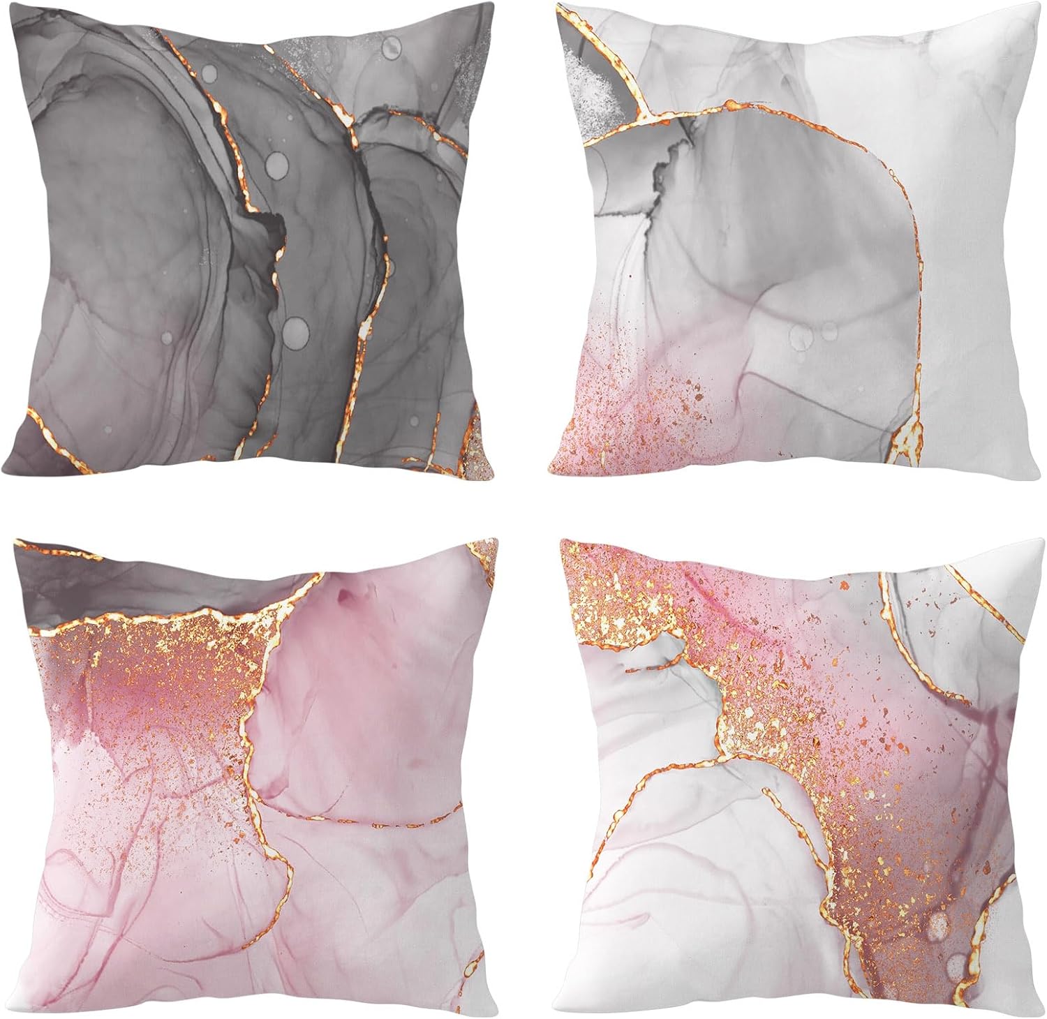 Amazon.com: HVEST Pink Marble Pillow Covers 18x18 Set of 4, Gold Grey ...