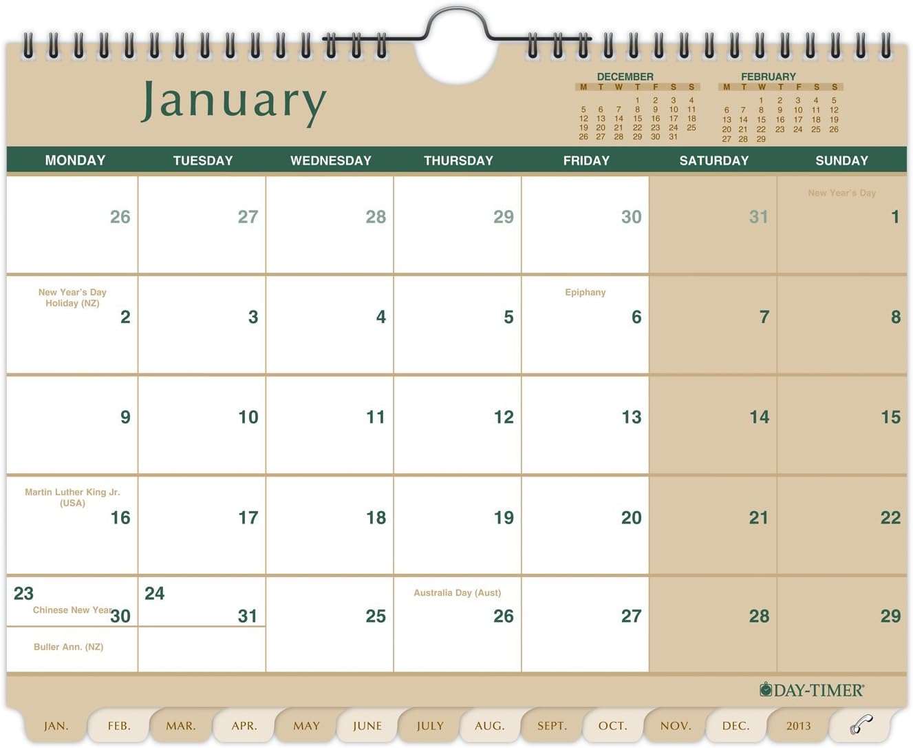 Amazon.com: Day-Timer Monday Start Tabbed Wall Calendar, 11 x 8.5 ...