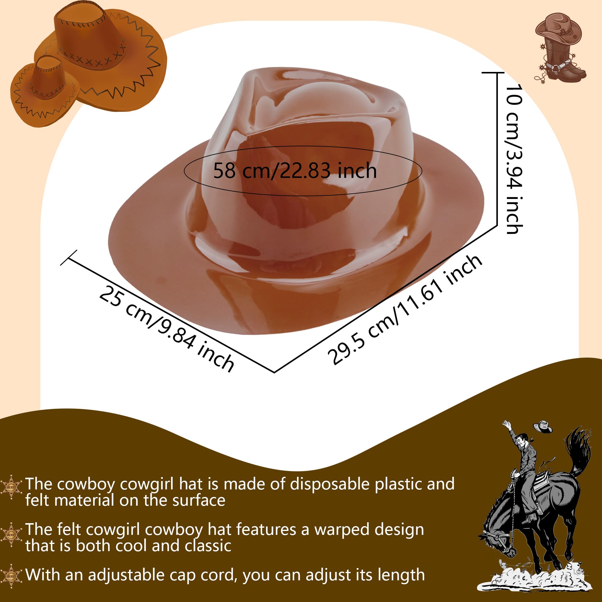 SGBETTER 15 Pcs Plastic Cowboy Hats Bulk Brown Wide Brim Cowboy Hat ...