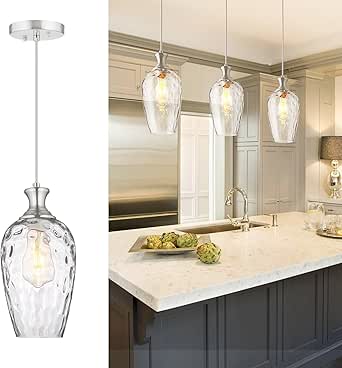 SADUENFR Glass Pendant Lights Kitchen Island, 1-Light Brushed Nickel ...