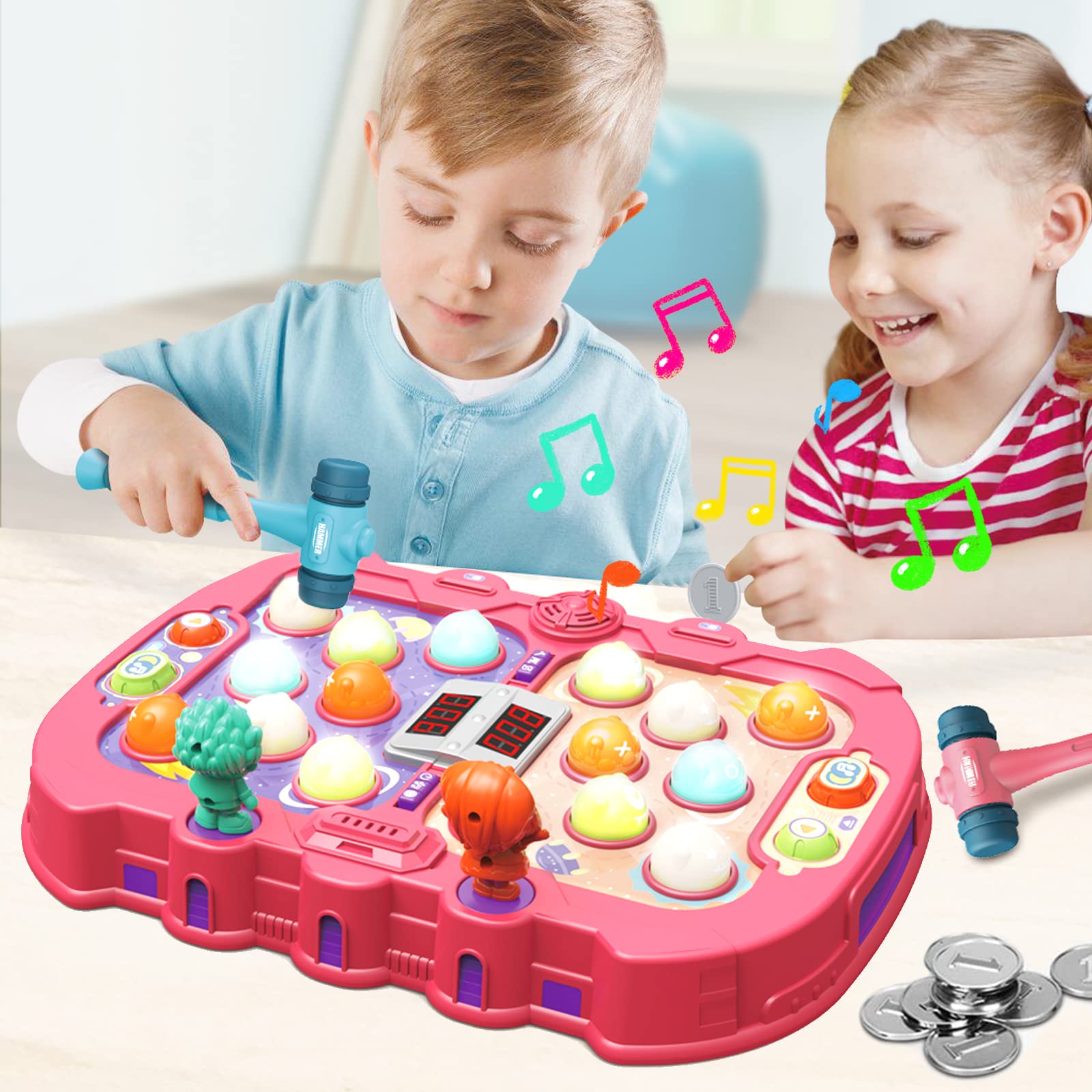 Whack A Mole Game for Toddlers, Pounding and Hammer Toys with Light and ...