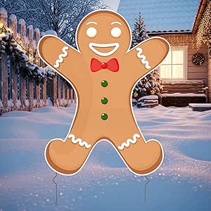 Amazon.com : 111PRINT Gingerbread Man Christmas Yard Sign with Metal ...