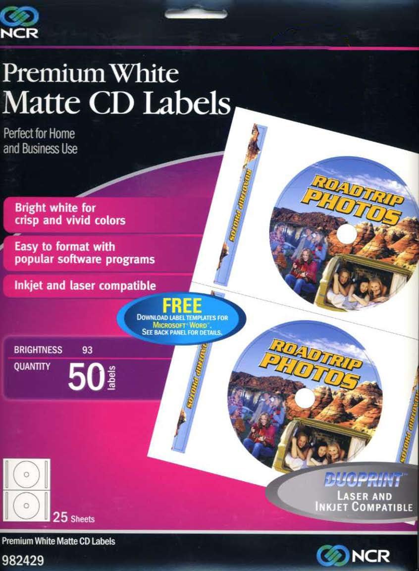 NCR Premium White Matte CD Labels, 25 Sheets, 50 Labels by NCR : Amazon ...