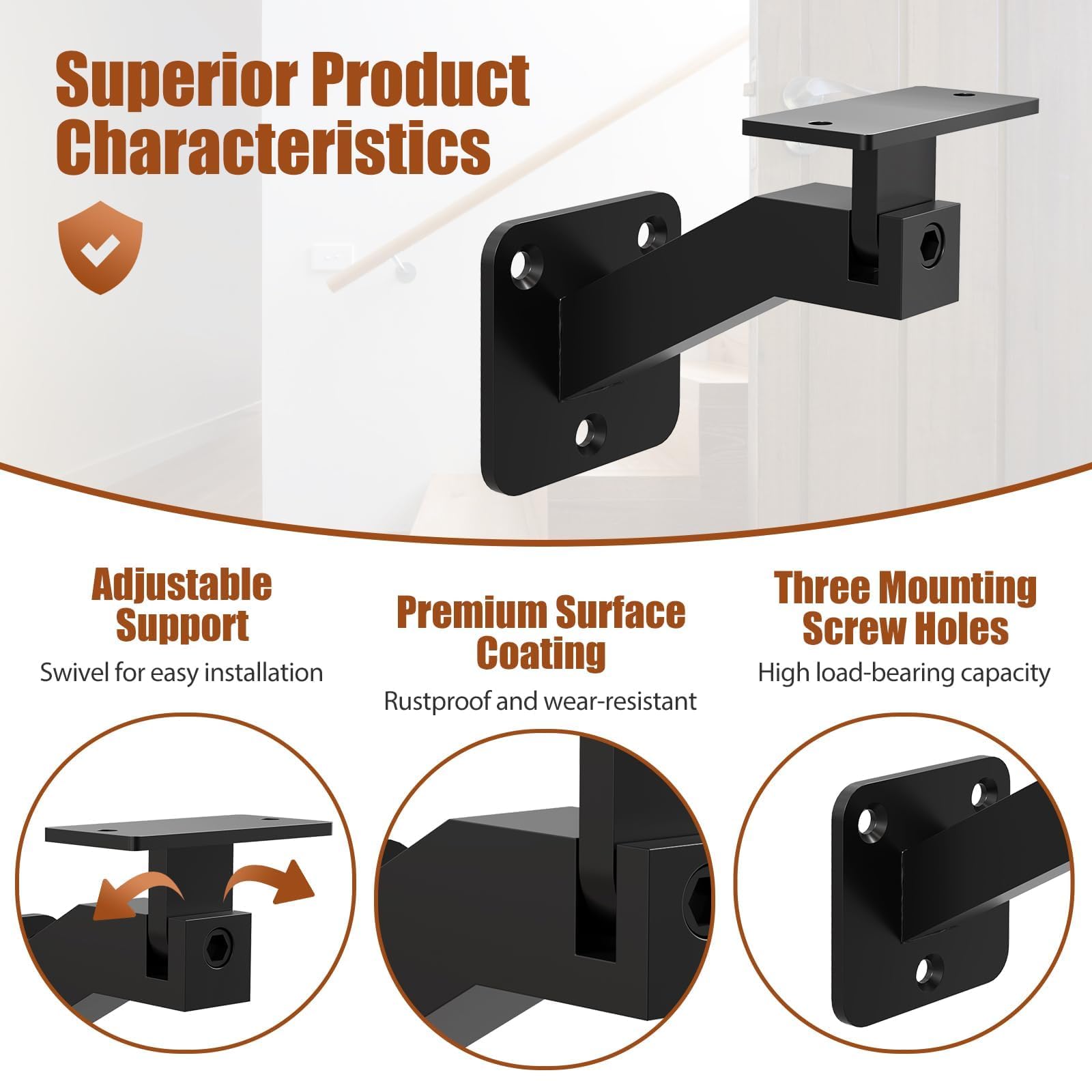 Snapklik.com : 4 Pack Adjustable Handrail Brackets For Indoor Stairs ...