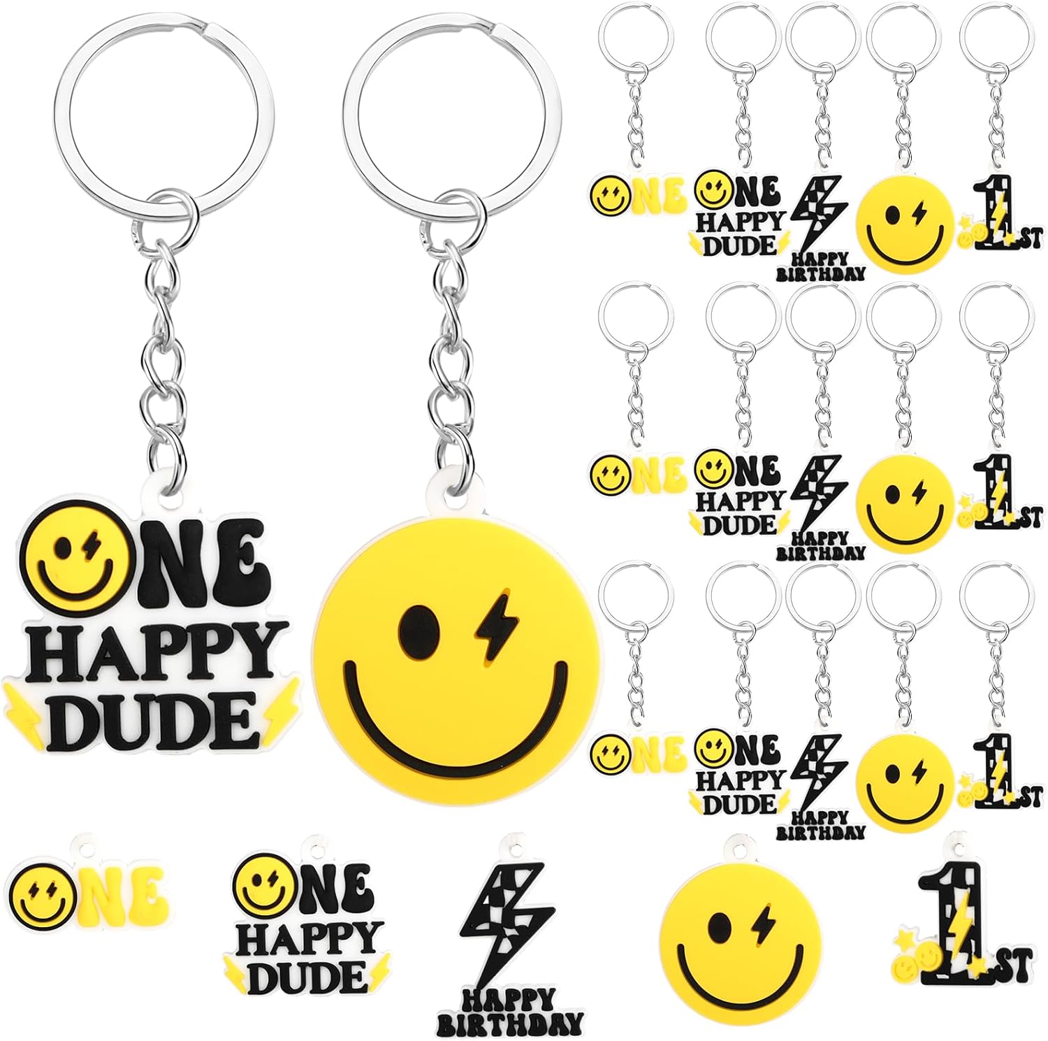 Amazon.com: Quelay 24 Pcs One Happy Dude Keychains 1st Birthday Gift ...