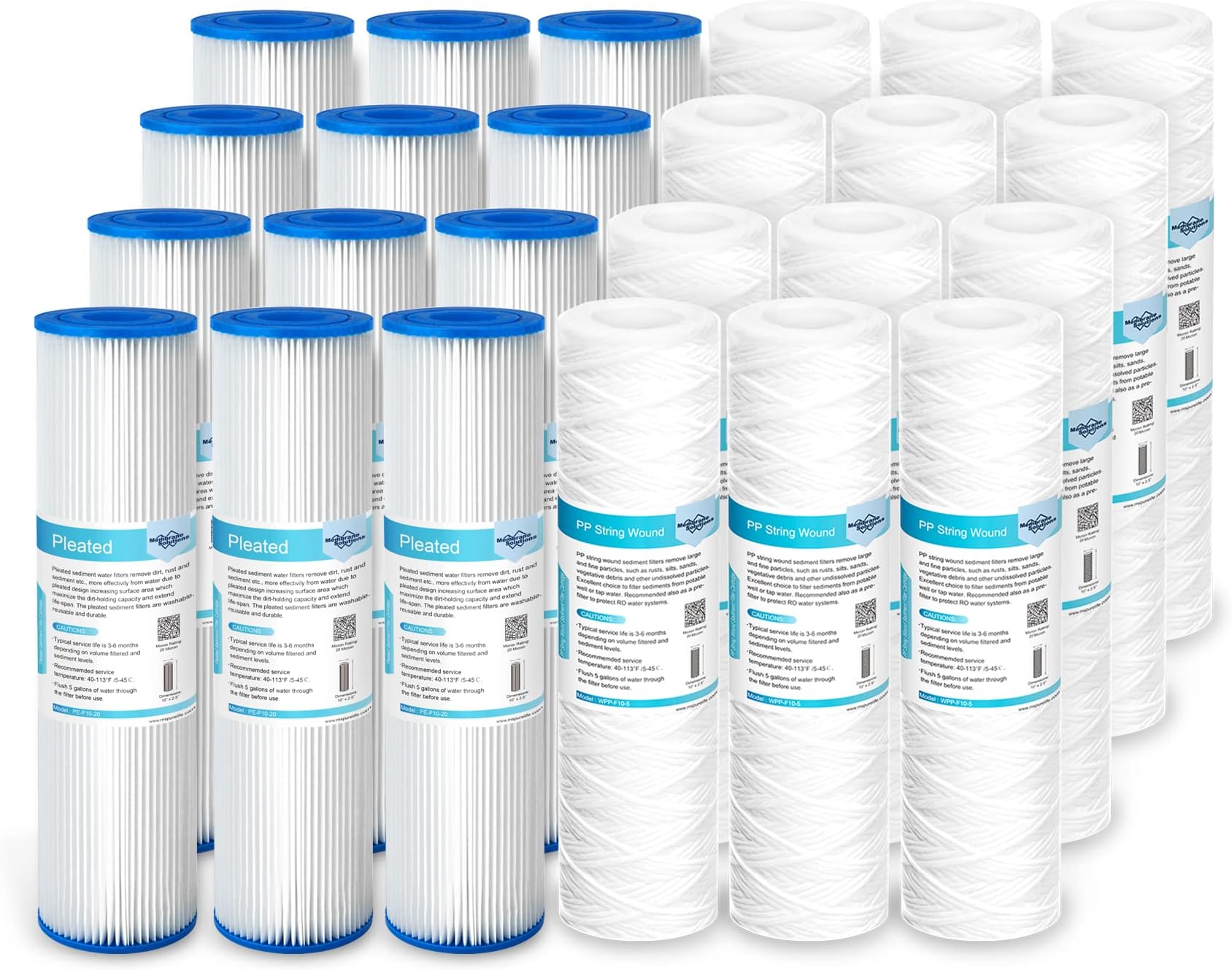 Amazon.com: 5 Micron String Wound & 20 Micron Pleated Sediment Water ...