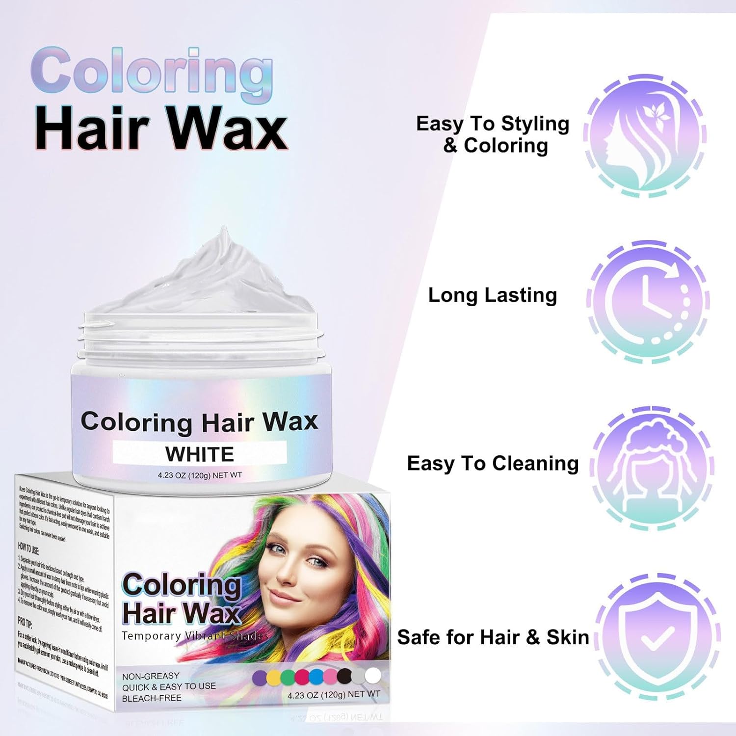 Cera temporal de 9 colores para el cabello, color azul, morado, rosa ...