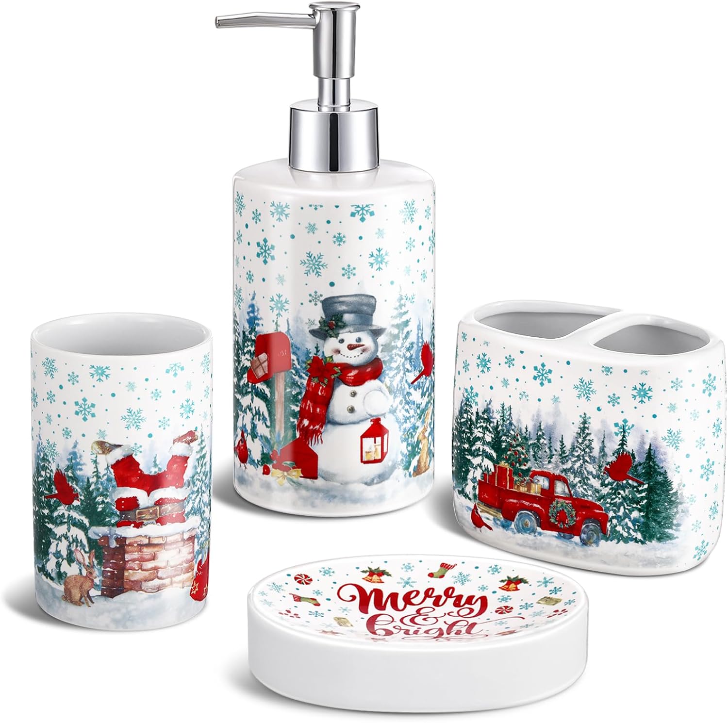 Amazon.com: Ninehaoou 4 Pcs Christmas Ceramic Bathroom Accessories ...