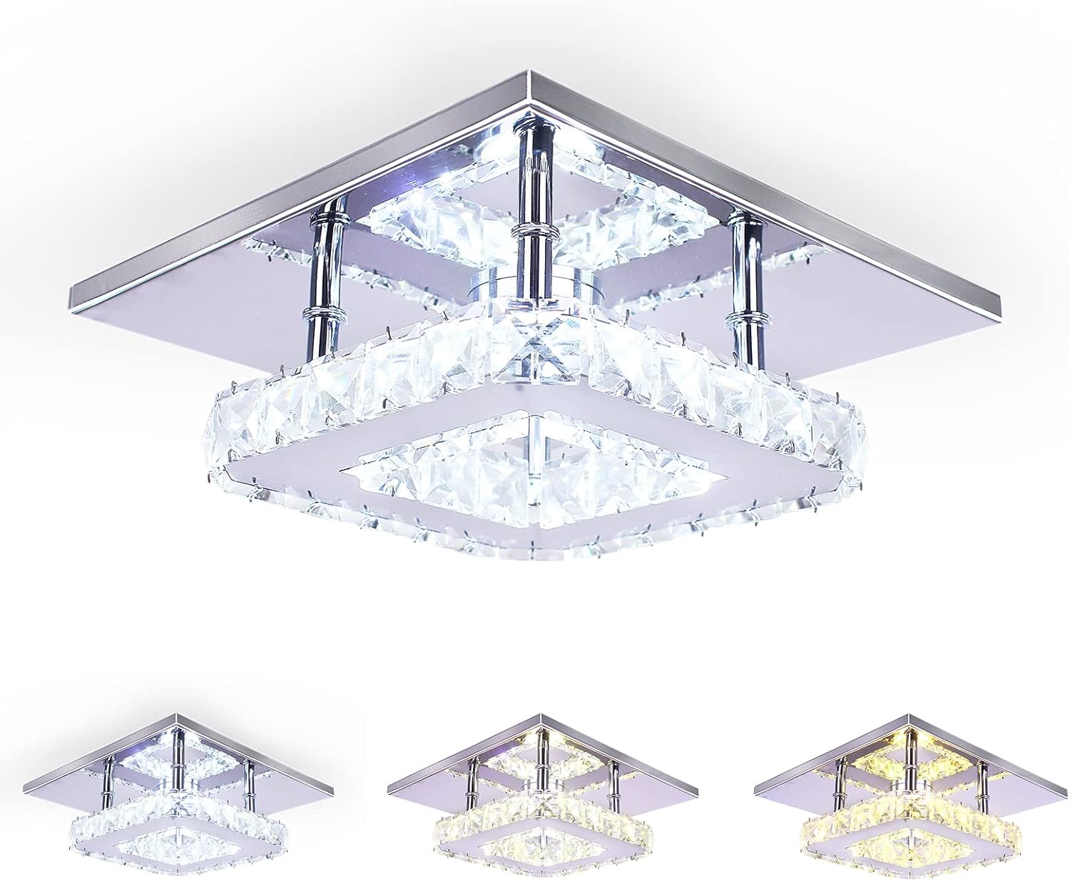 FRIXCHUR Modern Mini Led Ceiling Light Square Crystal Chandelier 15W ...