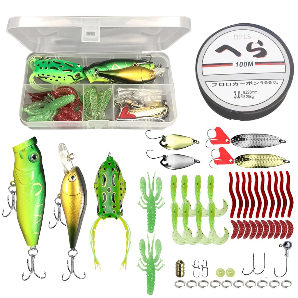 Proberos® 56Pcs Fishing Lures Set with Carry Box Assorted 9 Types Fish ...